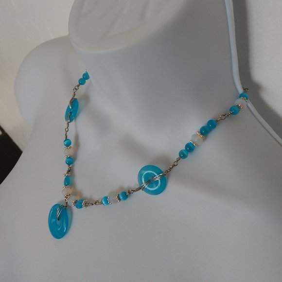 Hand Crafted | Jewelry | Aqua Blue Beaded Necklace With Hand Wrapped ...